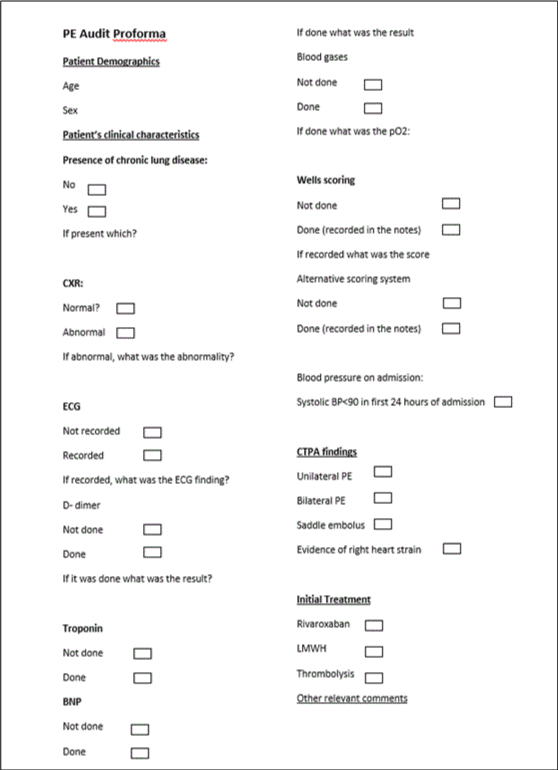 Audit on the use of CTPA in pulmonary embolism (PE) diagnosis